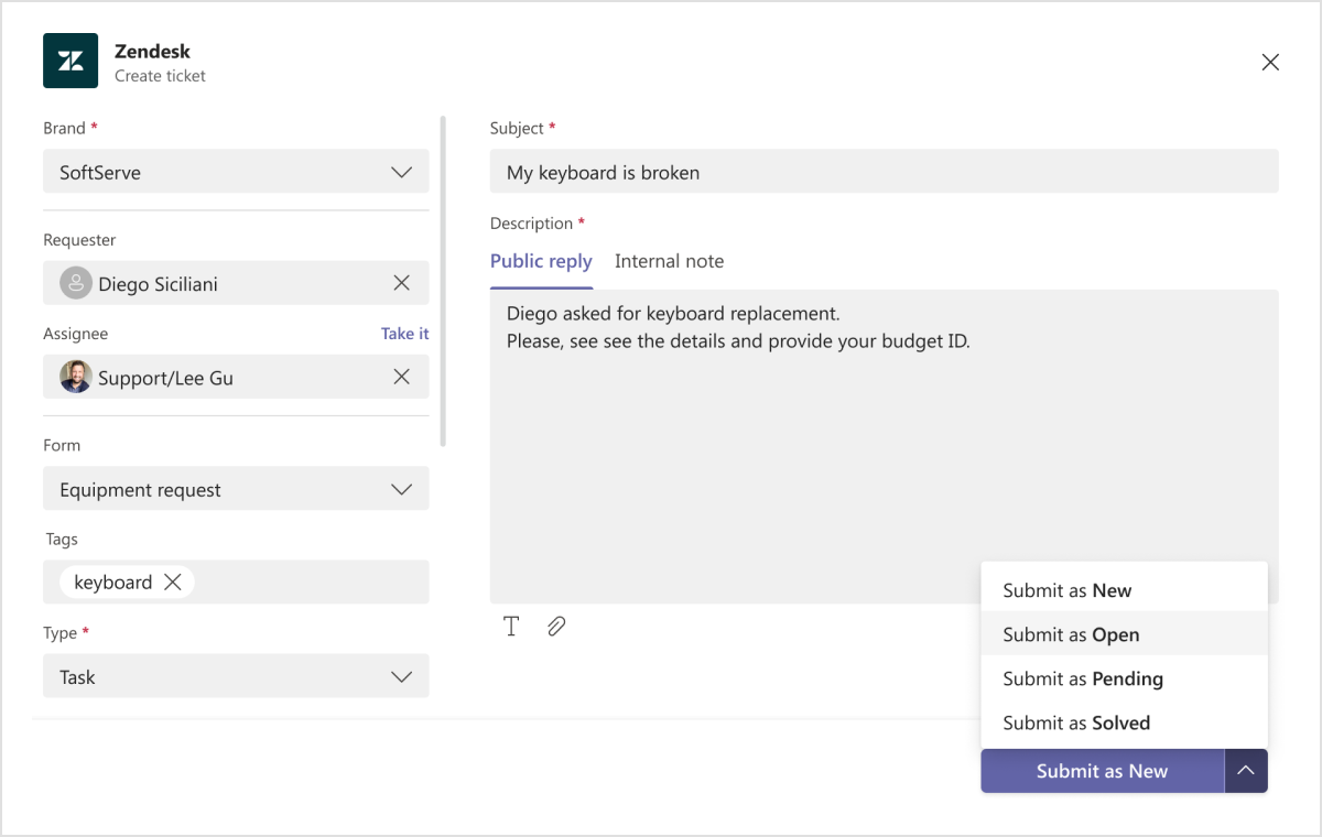 Zendesk for Microsoft Teams